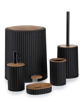 HowHomely Badezimmer Set Roza Beige gestreift | Seifenspender Zahnputzbecher Seifenablage Klob&uuml;rste M&uuml;lleimer | Badezimmer Zubeh&ouml;r Set Ideal f&uuml;r Badezimmerausst