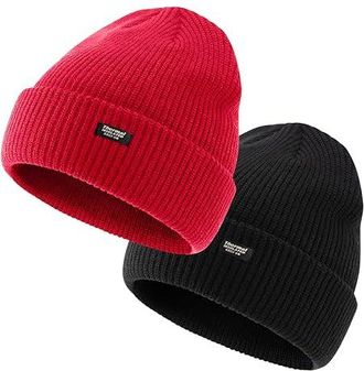 Bonjour Lot de 2 bonnets classiques à revers - Bonnet dhiver chaud à isolation thermique pour femme - Bonnet classique en tricot souple extensible pour femme,