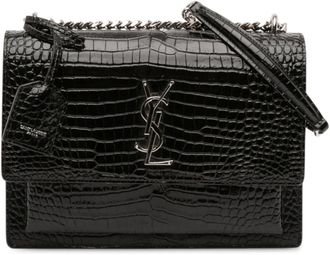 Saint Laurent Hobo Bags - Medium Croc Embossed Leather Sunset Crossbody - Gr. unisize - in Schwarz - für Damen