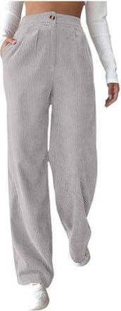 Generic Pantalon taille haute pour femme en velours c&ocirc;tel&eacute; pour femme, pantalon ample &agrave; jambe droite pour femme, pantalon d&eacute;contract&eacute; de couleur unie, pantalo