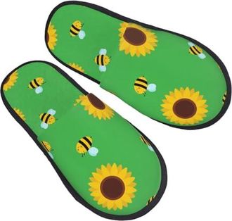 Generic Pantoufles En Coton Abeille Mignonne Et Tournesol R&eacute;utilisables Pantoufles DH&ocirc;tel Cozy Chaussons DInt&eacute;rieur Pour Camping Chambre Femmes M