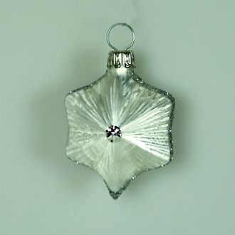 Lauschaer Glas Christbaumschmuck Stern Eislack wei&szlig; mit Silberglimmer, L ca. 6cm