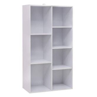 Woltu B&uuml;cherregal Wei&szlig;, Standregal, freistehendes Aufbewahrungsregal, Raumteiler, B&uuml;roregal Aktenregal, 7 F&auml;cher verschiedener Gr&ouml;&szlig;e, 59,5x108x29,5 cm