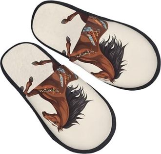 Generic Chaussons Cheval Brun Avec Semelle Caoutchouc Chaussons Maison Anti Odeur Pantoufles En Coton Pour Unisex DIntérieur Outdoor L