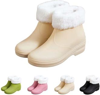 Generic Bottes de pluie &agrave; enfiler pour femme - Bottes Chelsea chaudes avec doublure en peluche - Chaussures dhiver antid&eacute;rapantes et imperm&eacute;ables pour le trav