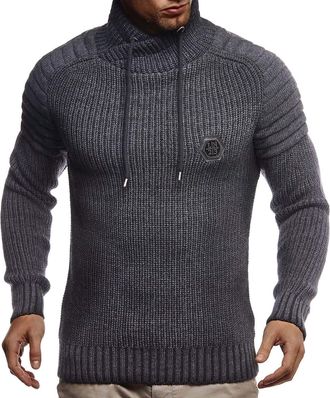 LEIF NELSON Herren Strickpullover Schwarz mit Schalkragen/Hochwertiger Winterpullover in Regular Fit, ideal für Casual und Business, Langarm Größe XXXL