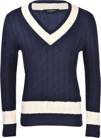 Gran Sasso Homme, Pulls, Bleu, Taille: 2XL Maille col V torsad&eacute;e
