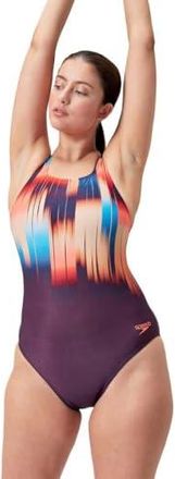 Speedo Maillot de bain femme médaillé imprimé numériquement avec support de poitrine violet orange, violet, 42