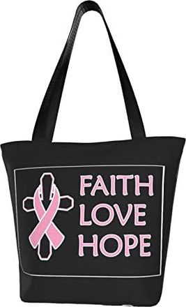 AOOEDM Sac fourre-tout Faith Love Hope ruban de cancer du sein sacs &agrave; provisions petit sac de march&eacute; r&eacute;utilisable sacs fourre-tout de plage sacs de voyage