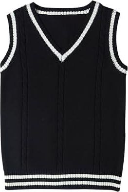 Generic Pull pour femme - D&eacute;contract&eacute; - Col en V - Couleur : Collision - Sans manches - Petit pull pour femme, Noir, XXL