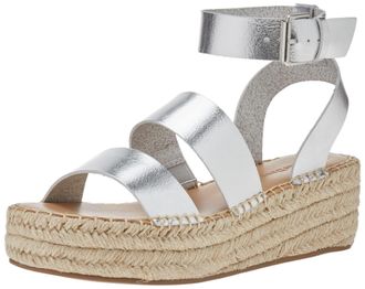 The Drop Damen Listilla Flatform-espadrilles mit Kn&ouml;chelriemen, Silber, 40.5