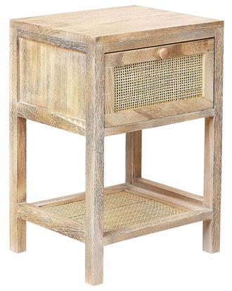 Beliani Nachttisch Rattan Paulowniaholz Hellbraun mit Schublade Rustikal Esto