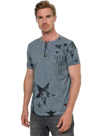 Rusty Neal T-Shirt mit Skull-Print und Knopleiste