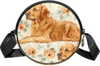 Generic Petit sac &agrave; bandouli&egrave;re Circle pour femme, Golden Retriever, petit sac &agrave; bandouli&egrave;re avec fermeture &eacute;clair, bretelles r&eacute;glables, sac &agrave; main rond d&eacute;con