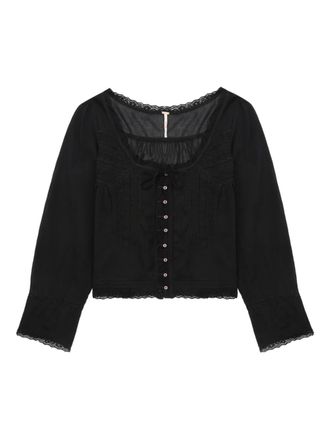 Free People Hemd mit Spitzenbesatz - Schwarz