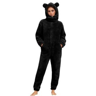 Generico Combinaison pour homme longue pyjama moelleux en polaire onesie pyjama pour homme en peluche avec oreilles dours compos&eacute; de 2 pi&egrave;ces : maillot &agrave; capuc