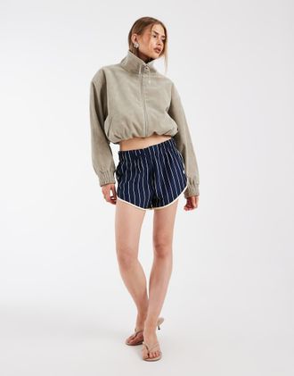 adidas Originals Firebird - Short &agrave; fines rayures - Indigo nuit/vanille chaud-Violet