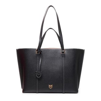 Pinko Pinko, Femme, Sacs, Noir, Taille: ONE Size Sac Shopper en Cuir Noir avec Poign&eacute;es