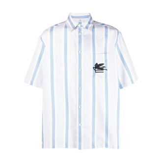 Etro Pegaso Logo-besticktes Baumwollhemd - - Shirts - Herren - Blau - S