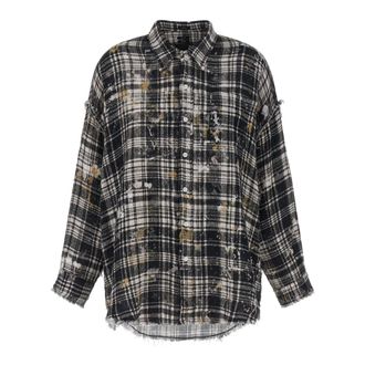 R13 Homme, Chemises, Multicolore, Taille: M Shredded Seam Drop Neck Shirt