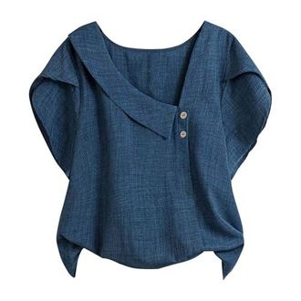 Generic Haut en coton pour femme - Coupe ample - Haut &agrave; manches courtes et col enveloppant - Coupe d&eacute;contract&eacute;e - L&eacute;ger - Coupe classique - Chemisier d&eacute;t&eacute; esq