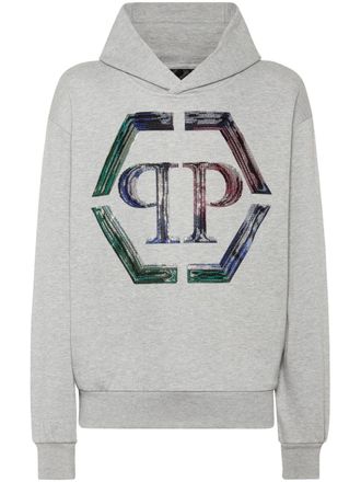 Philipp Plein hoodie Strass Hexagon - Gris