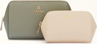 Furla Camelia Kosmetiktasche M Agave B Grün Strukturiertes Leder Damen