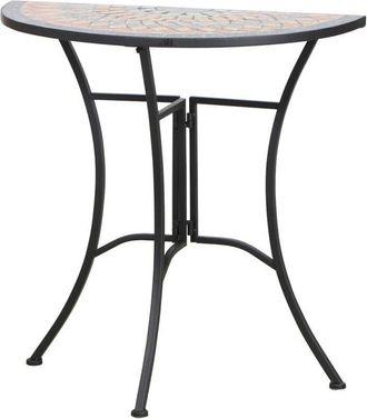 Siena Garden Tisch Prato halbrund 70 cm Gestell aus Stahl in matt schwarz, Tischplatte aus Keramik in Mosaikoptik