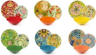 Excelsa La Via Della Della Soie Service de vaisselle 18 pi&egrave;ces, Porcelaine et Stoneware, D&eacute;coration Multicolore, 6 Personnes