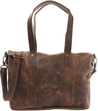 Leconi Shopper Vintage Look Sac &agrave; Main en Cuir V&eacute;ritable pour Femmes - Sac &agrave; Bandouli&egrave;re 37x28x15cm Boue LE0034-wax