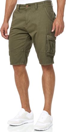Indicode Herren Blixt Cargo Shorts mit 6 Taschen und G&uuml;rtel aus 100% Baumwolle | M&auml;nner Army, S
