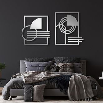 Generic Schwarze geometrische Wandkunst aus Metall, 2er-Set abstrakte Wanddekoration aus Metall f&uuml;r Wohnzimmer, Moderne geometrische Skulptur f&uuml;r Wohnzimmer, 