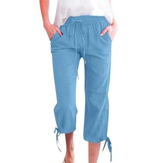 Generic Pantalon d&eacute;t&eacute; 7/8 pour femme - L&eacute;ger - Avec cordon de serrage et poches - Pantalon en coton et lin - Pantalon &eacute;l&eacute;gant et a&eacute;r&eacute; - D&eacute;contract&eacute; - Conforta