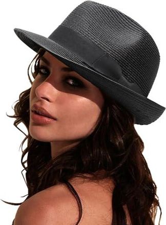 Dreshow Femme Homme Chapeau de Paille Panama Chapeau Été Large Bord Chapeau de Soleil Anti-UV pour Plage Voyage Chapeau de Soleil