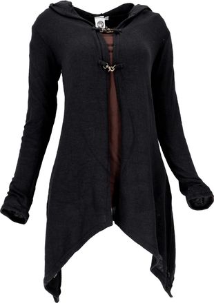 Guru Shop Lange Strickjacke, Strickmantel mit Weiter Kapuze - Schwarz, Damen, Baumwolle, Size:S/M
