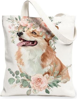 Generic Sacs fourre-tout en toile vintage &agrave; motif floral, sacs d&eacute;picerie r&eacute;utilisables, sacs d&eacute;picerie l&eacute;gers, lavables en toile pour Tra, blanc, 13x15 Inch