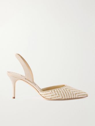 Manolo Blahnik Carolyne Raffia Slingback Pumps - Neutrals