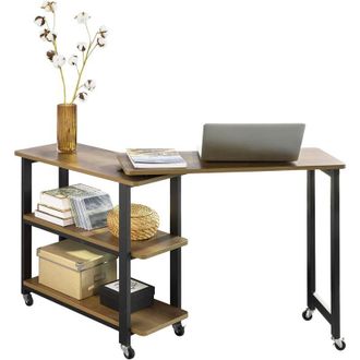 SoBuy Sobuy - FWT83-PF Table dappoint Rotative, Bout de Canap&eacute; &agrave; Roulettes, Table Console Mobile avec 2 &eacute;tag&egrave;res de rangement et 6 roulettes, Design