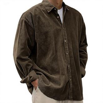 Generic Chemises dautomne en velours c&ocirc;tel&eacute; &agrave; manches longues et col rabattable, style vintage, boutonn&eacute;, pour homme, marron, 3XL