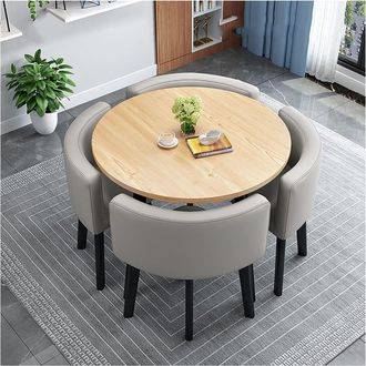 Generic K&uuml;chen-Esstisch-Set, Esstisch und 4 St&uuml;hle, moderner runder K&uuml;chentisch, runder Konferenztisch, for Esszimmer/K&uuml;che(A23,90 * 90 * 75cm)