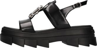 Stuart Weitzman Femme, Chaussures, Noir, Taille: 35 1/2 EU Sandales en cuir avec d&eacute;tails de pierres pr&eacute;cieuses