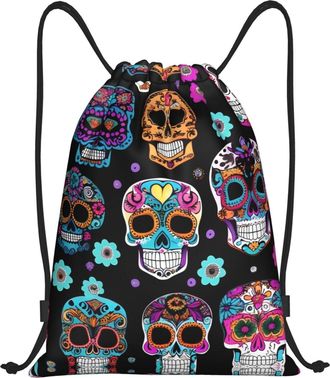 Generic Zuckersch&auml;del-Druck Beutel Sporttasche Unisex Kordelzug Zuziehbeutel for Wandern Damen Schwimmen 36X42Cm