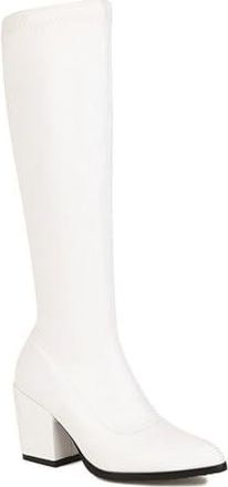 Generic Bottes minimalistes &agrave; fermeture &eacute;clair lat&eacute;rale pour femme - Bottes fines et extensibles - Bout pointu - Talons &eacute;pais - Pour lhiver, blanc, 37.5 EU