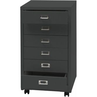 Hhg Rollcontainer 460, Schubladenschrank Stahlschrank Aktenschrank, Metall 75x40x41cm 6 Schubladen dunkelgrau