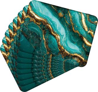 MG Design Set aus 8 Kork-Platzsets - Magma Green and Gold 1 - 30 x 40 cm - hitzebeständig & abwischbar, mit Korkrückseite