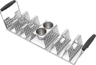 Weber Premium Taco-Halter/Aus Edelstahl mit Silikon-Tragegriffen und 2 integrierten Saucenbechern, Fasst bis zu 6 Tacos, Sp&uuml;lmaschinenfest, 11 x 46 x 12 cm