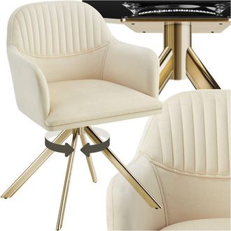 TecTake Chaise pivotante en velours Lona avec rembourrage &eacute;pais Lot de 2 chaises pivotantes &agrave; 360&deg; rembourr&eacute;es cr&egrave;me/or