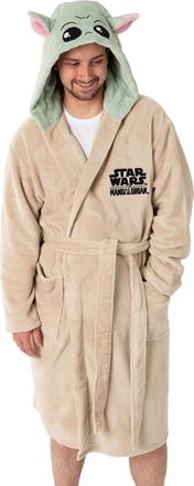 Star Wars Yoda Kapuzenbademantel | Beigefarbener, kuscheliger Fleece-Loungewear f&uuml;r Unisex | Langarm-Krawattenverschluss f&uuml;r Erwachsene | Klassische Film-Mercha