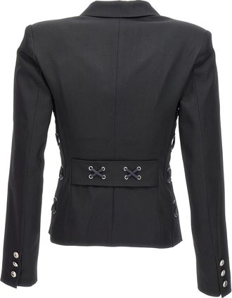Alessandra Rich Wool Blend with Lace-Up Detail Blazer - Black