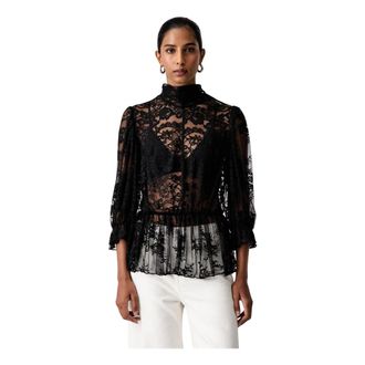 Vicolo Spitzenbluse mit R&uuml;schen - - Blouses & Shirts - Damen - Schwarzk - M
